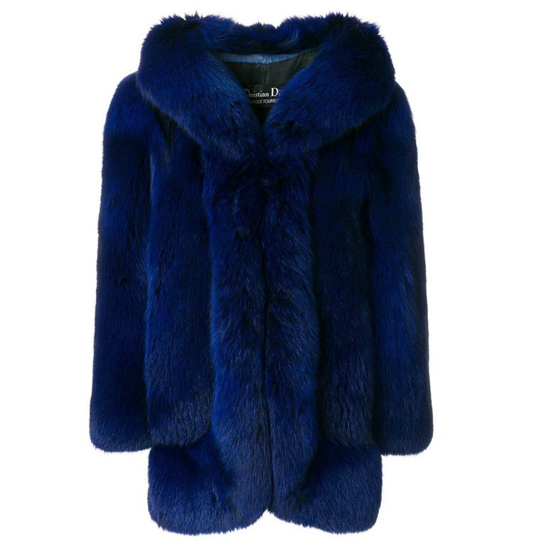 Christian Dior 80s Royal Blue Fur Coat New Condition For Sale at 1stDibs