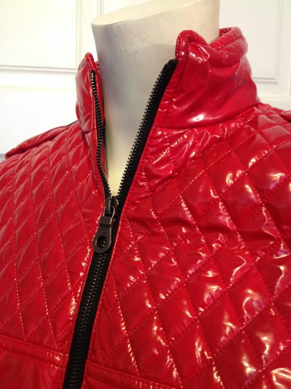 Chanel Red Shiny Quilted Bomber Jacket For Sale at 1stDibs | chanel ...