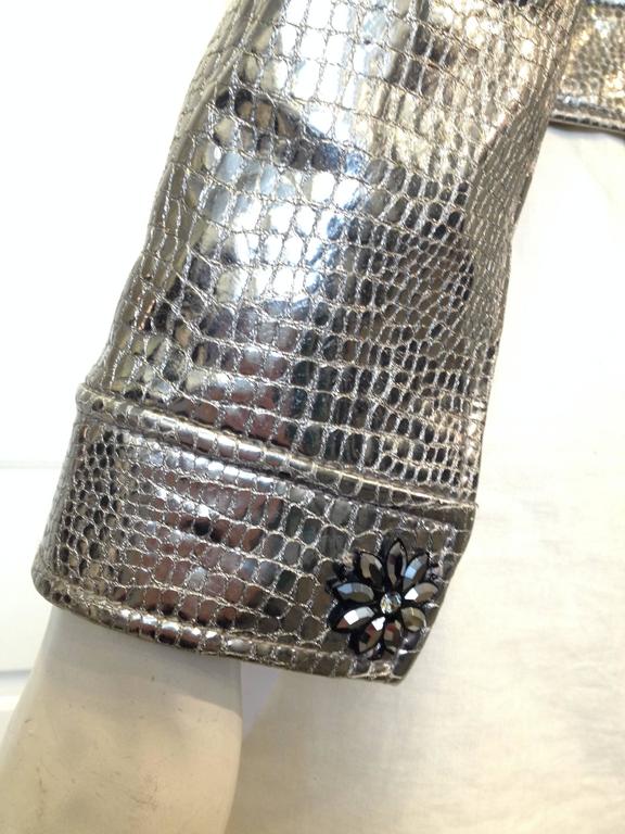 St. John Couture Silver Metallic Embossed Leather Jacket at 1stDibs