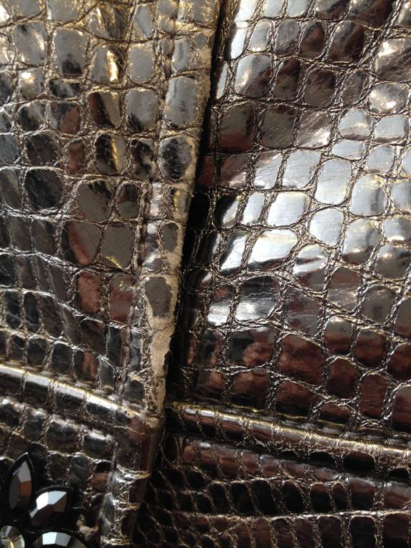 St. John Couture Silver Metallic Embossed Leather Jacket at 1stDibs