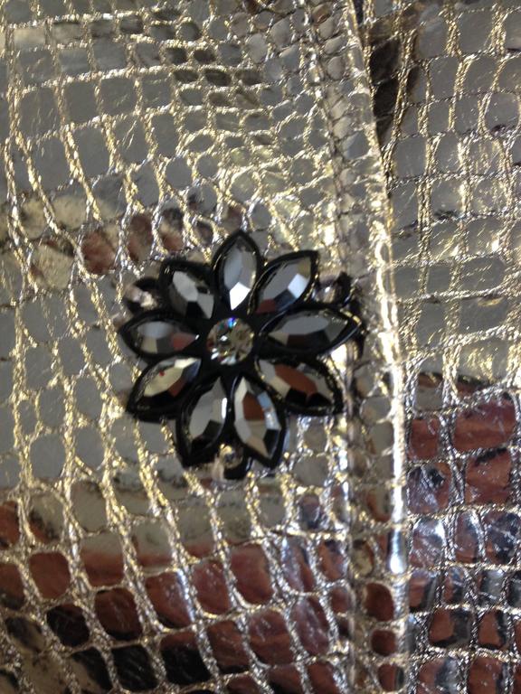 St. John Couture Silver Metallic Embossed Leather Jacket at 1stDibs