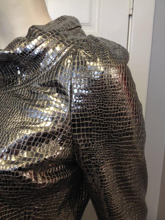St. John Couture Silver Metallic Embossed Leather Jacket at 1stDibs