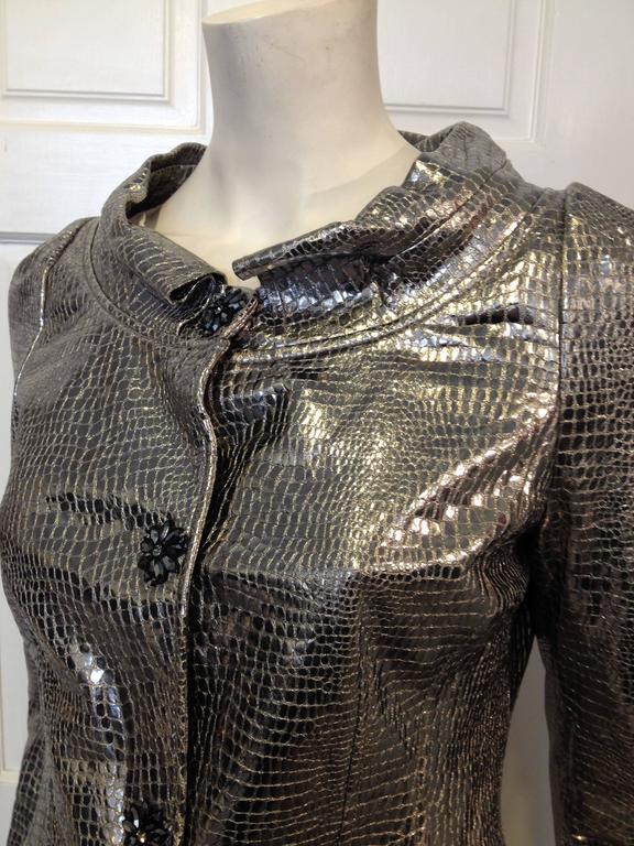 St. John Couture Silver Metallic Embossed Leather Jacket at 1stDibs