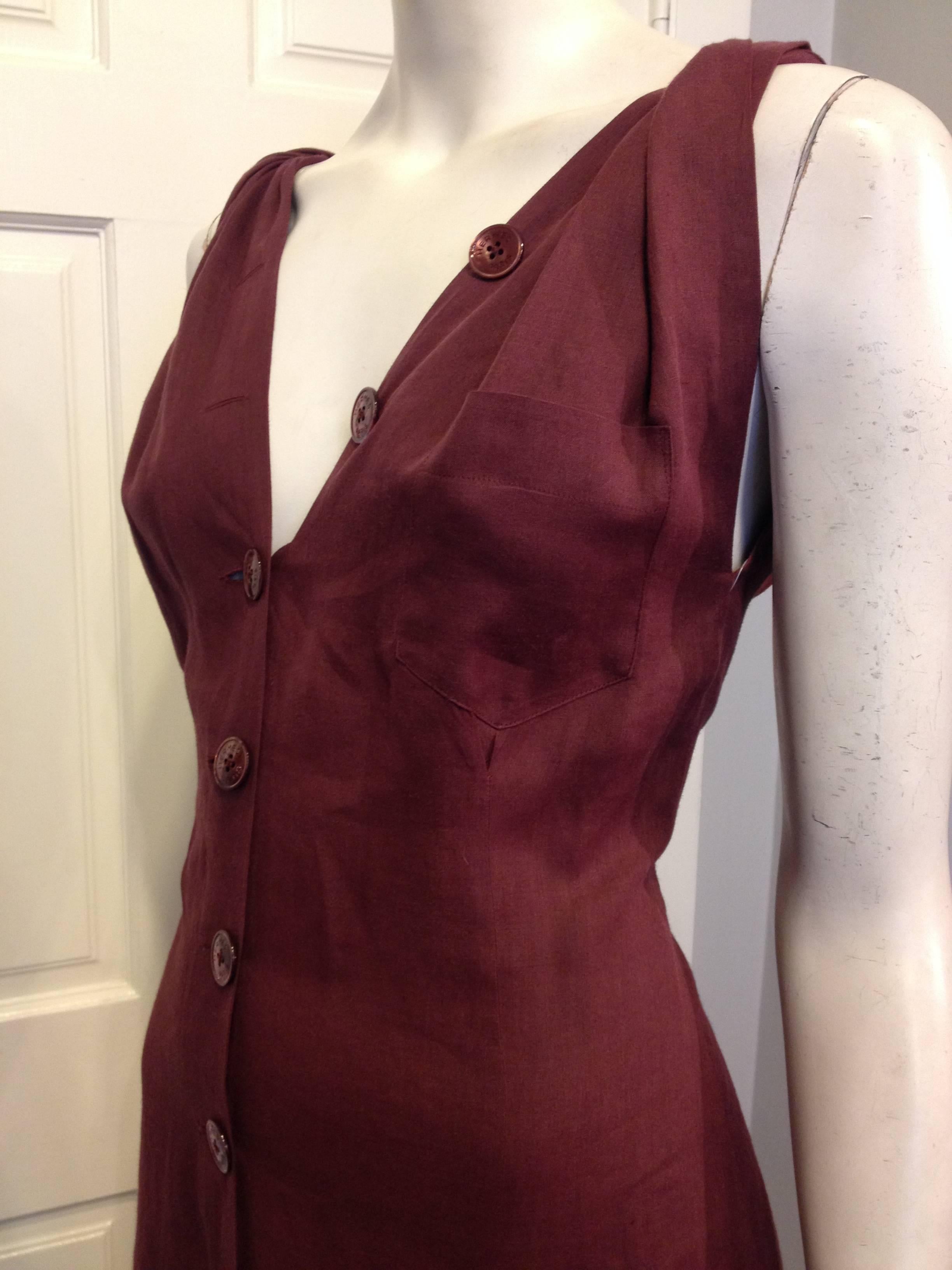 Hermes Burgundy Dress with Buttons at 1stDibs