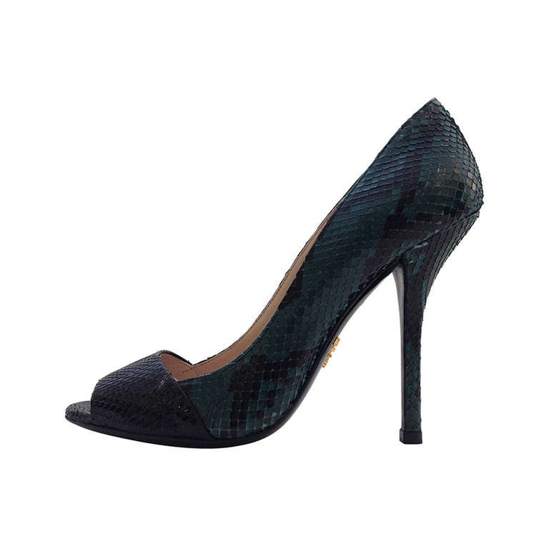 Prada Emerald Green and Black Snakeskin Heel at 1stDibs