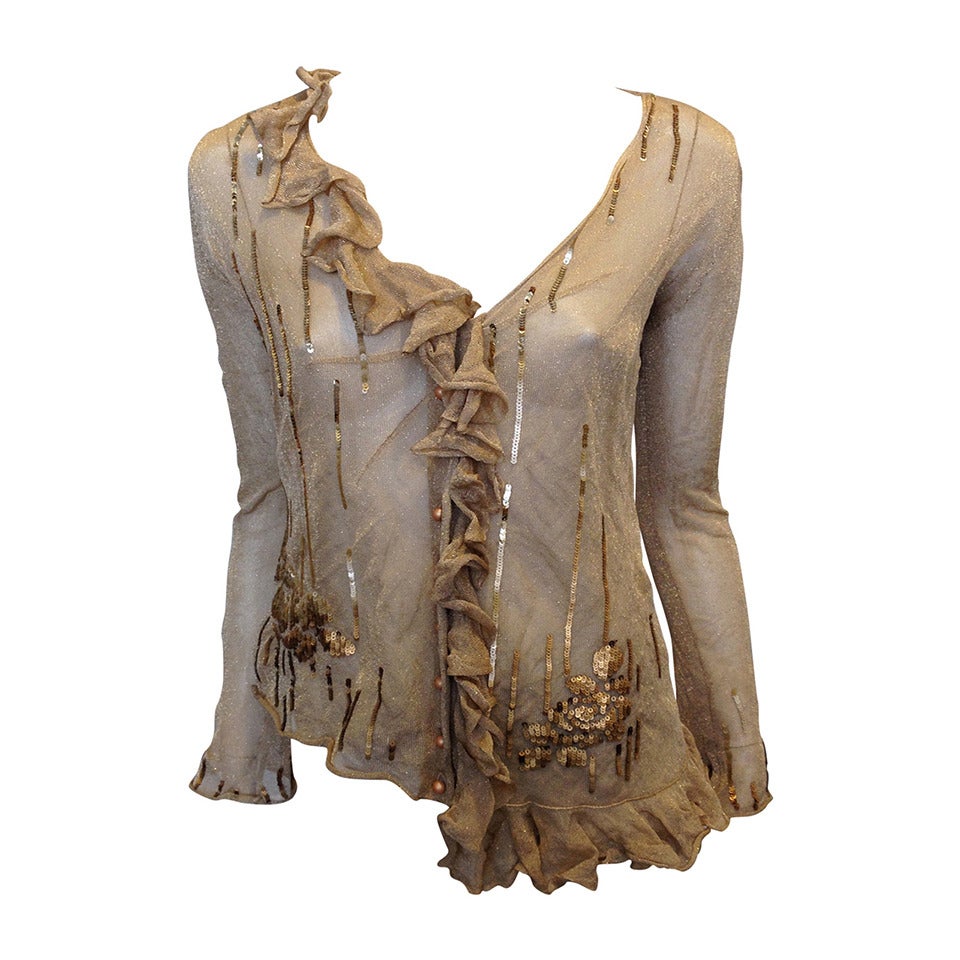 John Galliano Gold Sheer Cardigan With Sequins At 1stdibs