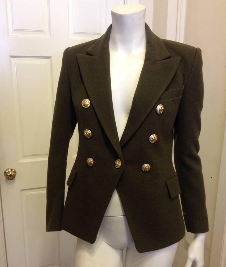Balmain Olive Wool Army Blazer at 1stDibs