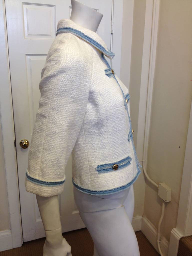 Chanel White Tweed Jacket with Blue Denim Trim at 1stDibs | chanel ...