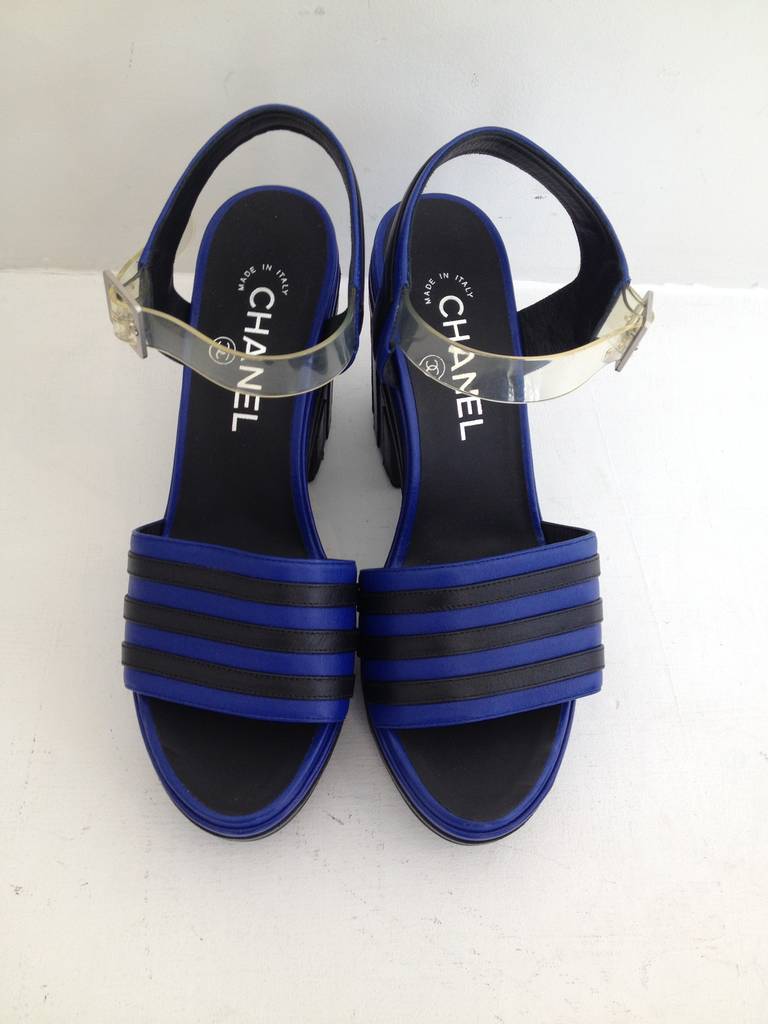 Chanel Black and Blue Platform Sandal at 1stDibs