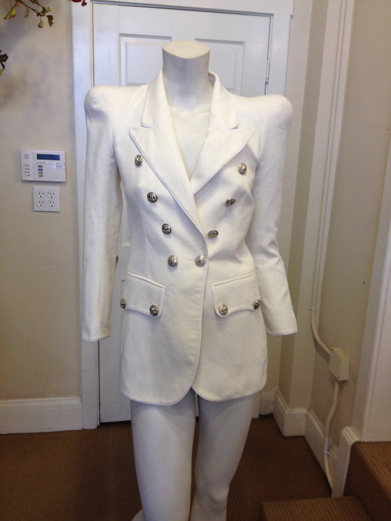 Balmain White Military Jacket with Silver Buttons at 1stDibs | white ...