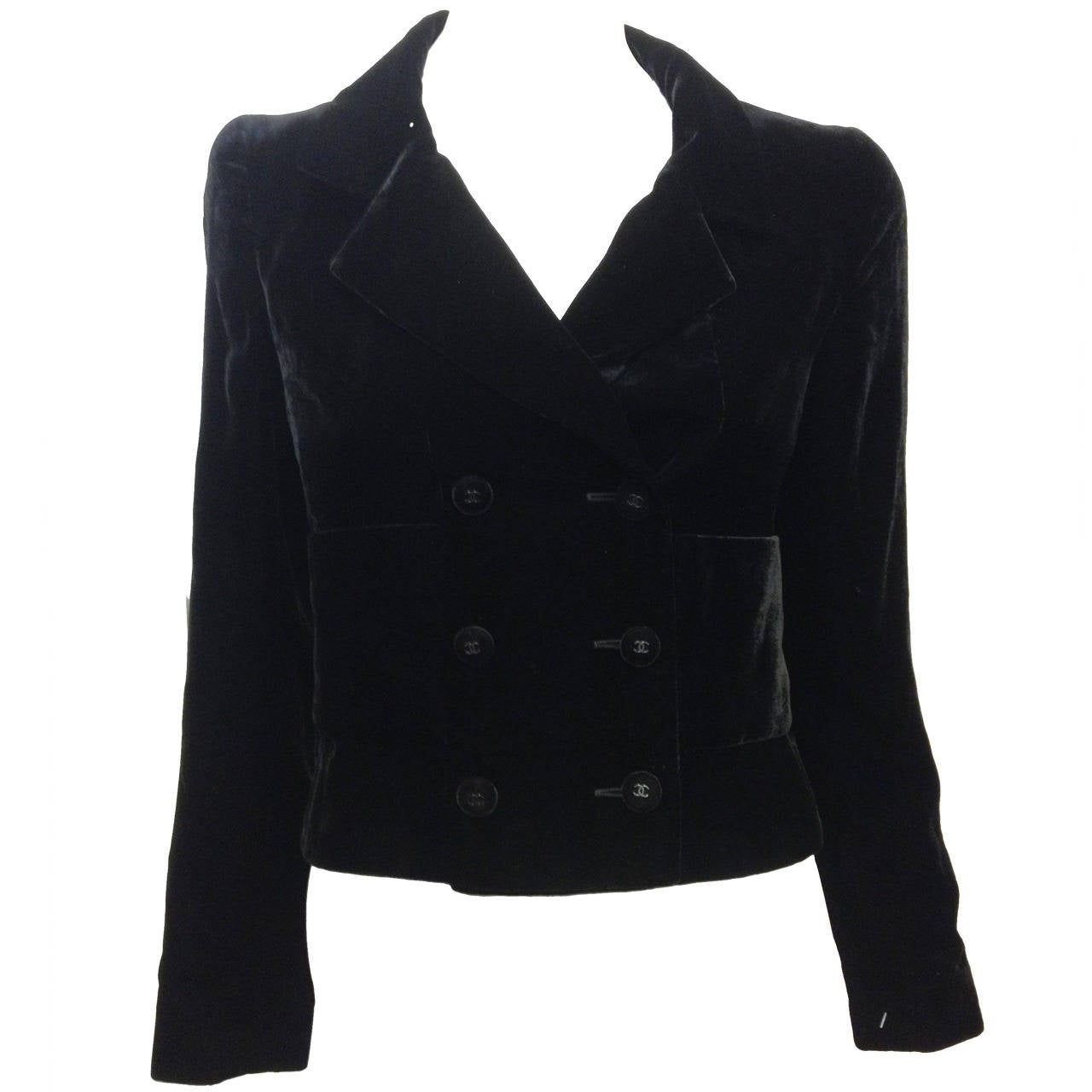 Chanel Black Velvet Cropped Peacoat For Sale at 1stDibs | chanel ...