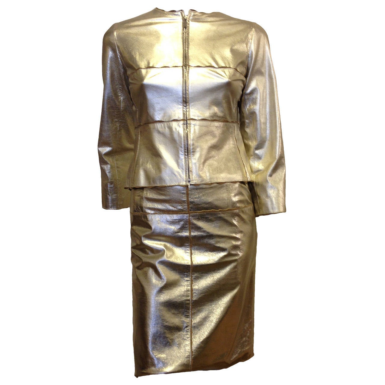 Chanel Gold Metallic Leather Suit at 1stDibs