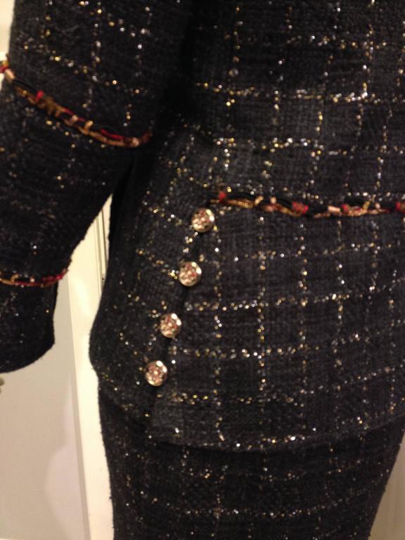 Chanel Navy Tweed Suit with Sparkly Windowpane Pattern at 1stDibs