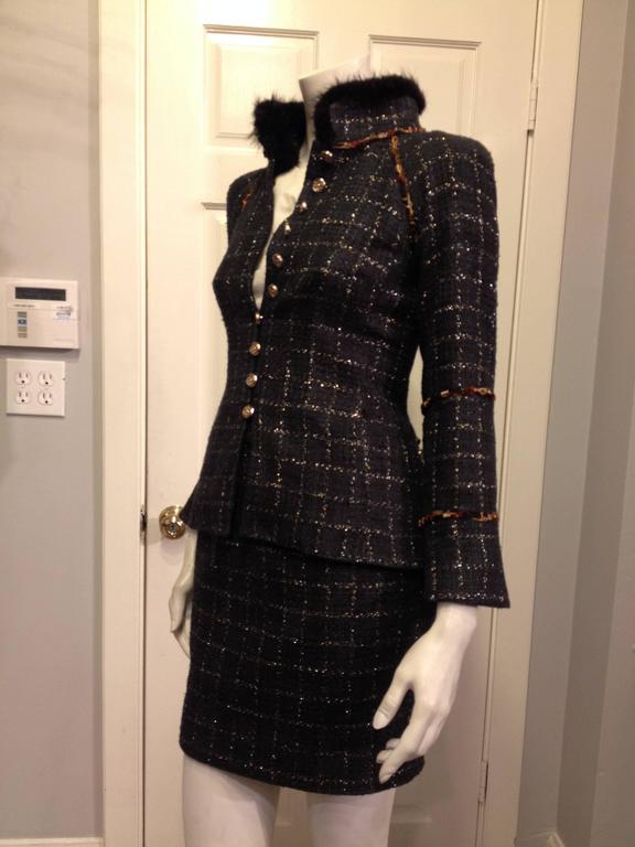 Chanel Navy Tweed Suit with Sparkly Windowpane Pattern at 1stDibs