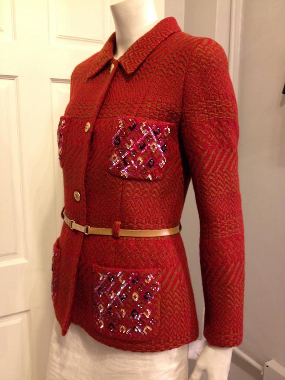 Chanel Rust Red Jacket with Sequined Pockets at 1stDibs