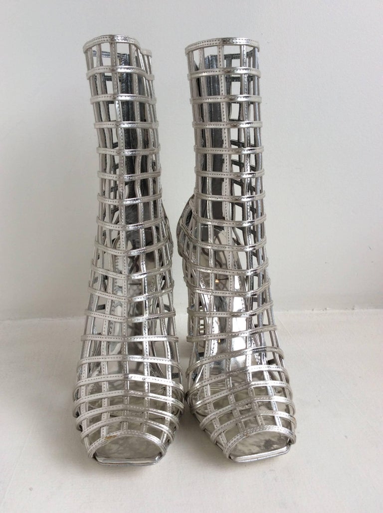 Yves Saint Laurent Silver Cage Peeptoe Booties Size 38 at 1stDibs | ysl ...