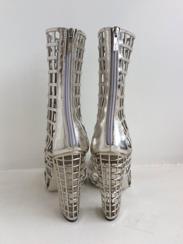 Yves Saint Laurent Silver Cage Peeptoe Booties Size 38 at 1stDibs | ysl ...