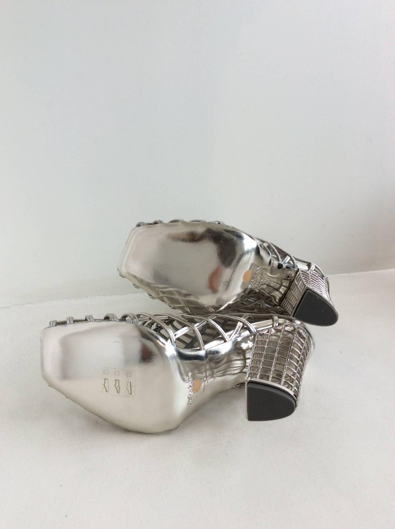 Yves Saint Laurent Silver Cage Peeptoe Booties Size 38 at 1stDibs | ysl ...