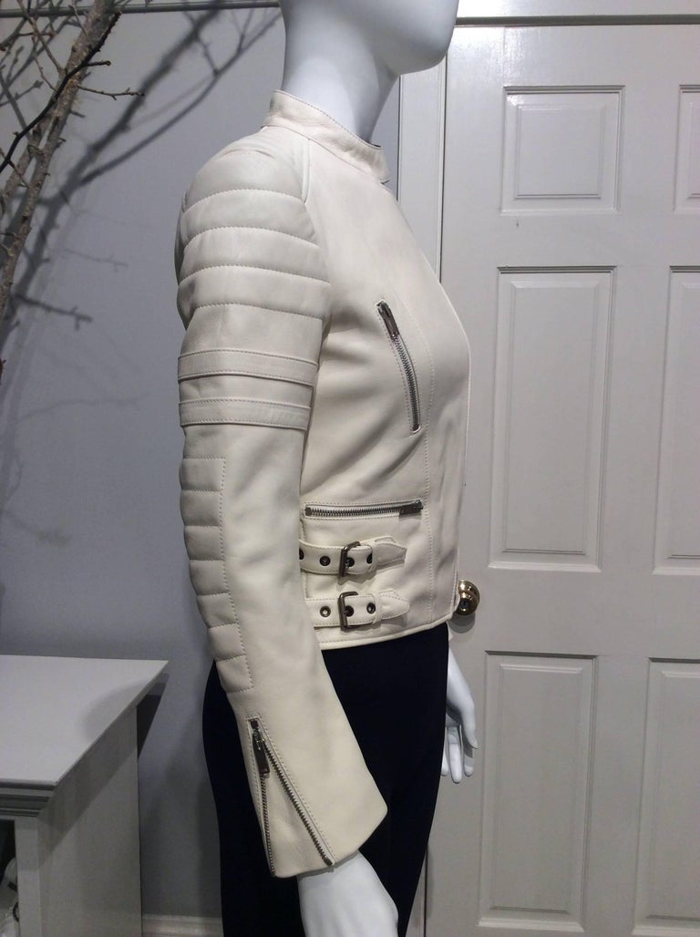 Céline White Leather Motorcycle Jacket Sz 36 (Us 4) For Sale at 1stDibs ...
