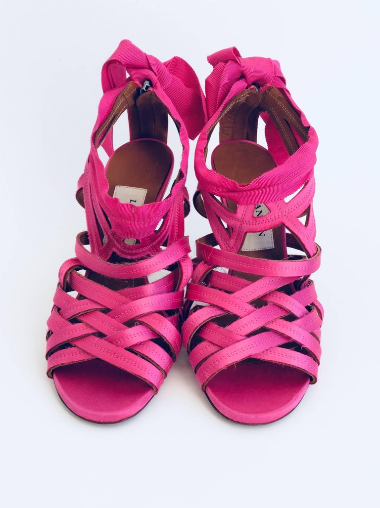Lanvin Candy Pink Ribbon Sandals With Pewter Stiletto Heels Sz38 - Eté ...