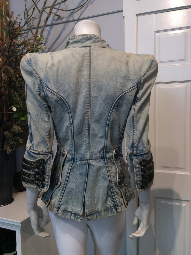 Balmain Beaded Aiguillette Military Jean Jacket For Sale at 1stDibs ...