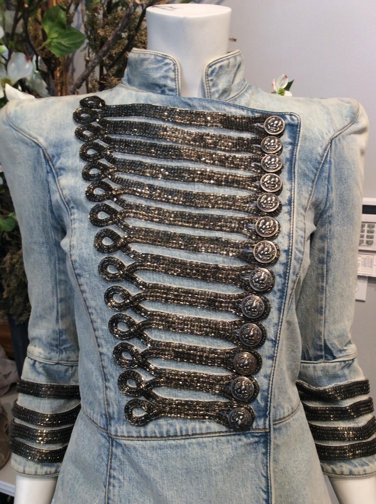 Balmain Beaded Aiguillette Military Jean Jacket For Sale at 1stDibs ...