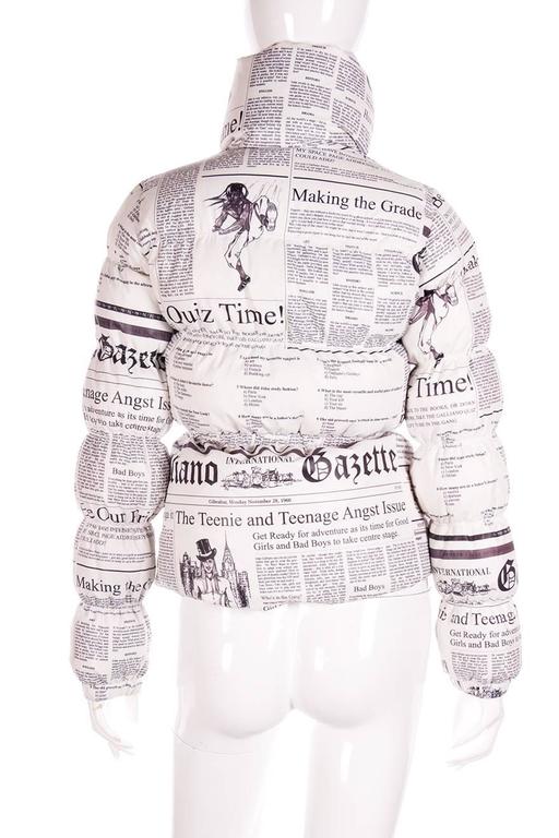 John Galliano Iconic Newspaper Print Puffer Jacket at 1stDibs