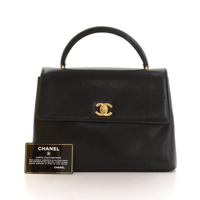 Chanel 10 inch Kelly Style Black Caviar Leather Medium Hand Bag at 1stDibs