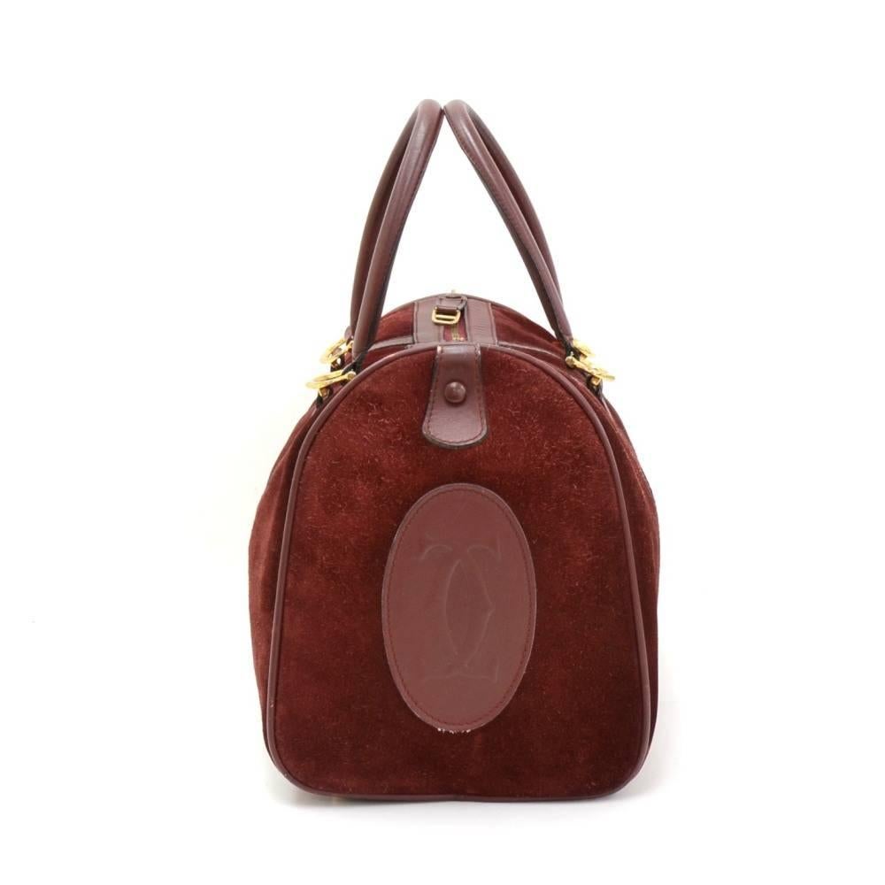 Cartier Les Must de Cartier Burgundy Suede Leather Boston Hand Bag at ...