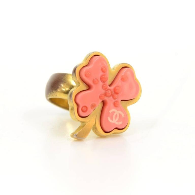 Chanel Pink Camellia Gold Tone Ring For Sale at 1stDibs