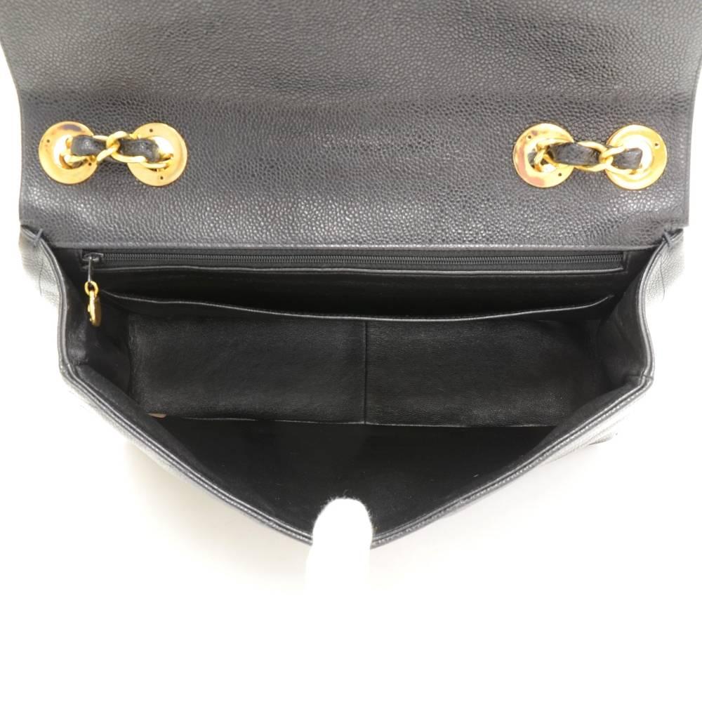Chanel 12" Jumbo Black Quilted Caviar Leather Shoulder Flap Bag at 1stDibs
