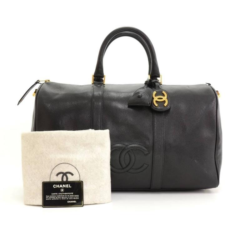 Vintage Chanel Boston Black Caviar Leather Medium Hand Bag at 1stDibs