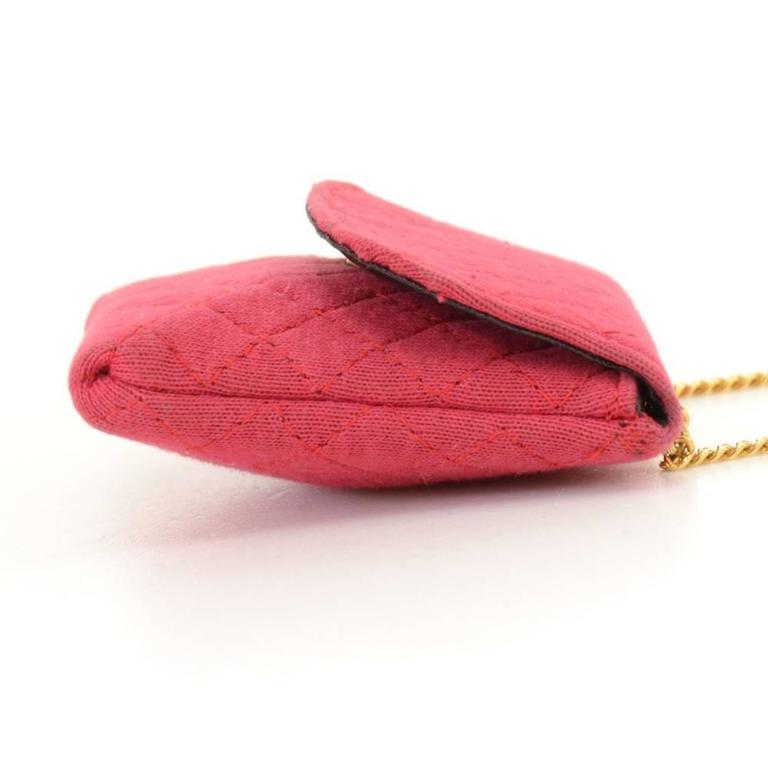 Chanel Rose Pink Quilted Cotton Mini Coin Case on Chain For Sale at 1stDibs