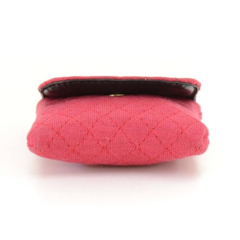 Chanel Rose Pink Quilted Cotton Mini Coin Case on Chain For Sale at 1stDibs