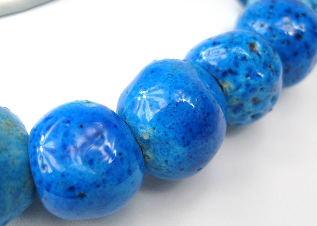 Oversized Ceramic Porcelain Blue Bead Necklace at 1stDibs | blue beads ...