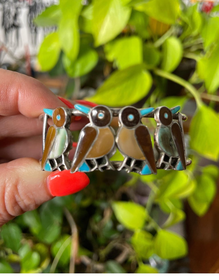 Sterling silver Zuni Bird Inlaid Cuff Bracelet, 1970s Pawn Native ...