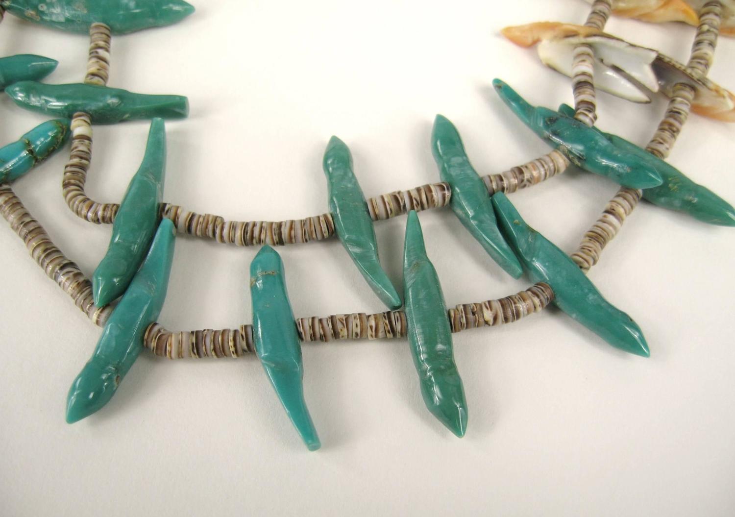 Exotic Carved Shell Bird Fetish Heishi Bead Turquoise Sterling Silver ...