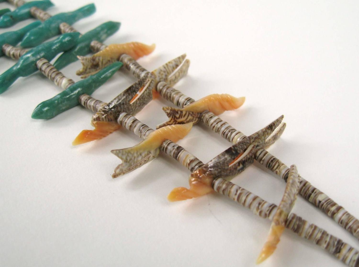 Exotic Carved Shell Bird Fetish Heishi Bead Turquoise Sterling Silver ...