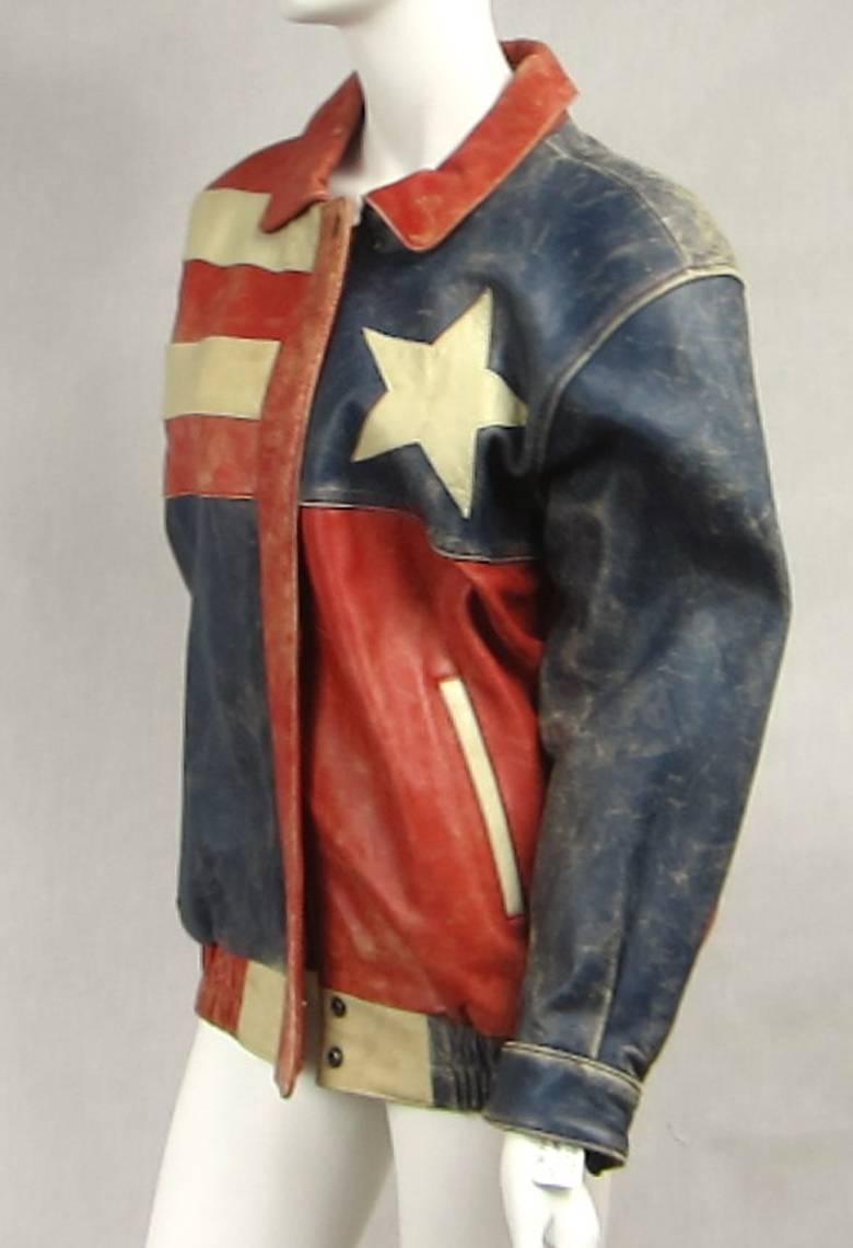 1970s Red White Blue Leather American Flag Bomber Jacket at 1stdibs