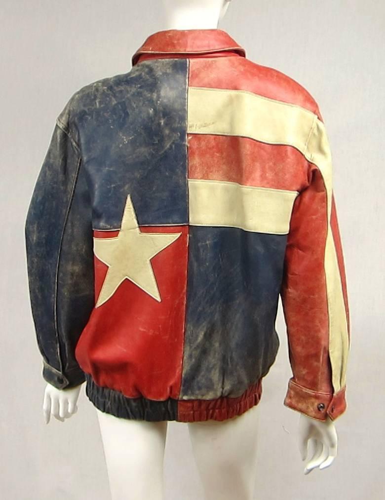 1970s Red White Blue Leather American Flag Bomber Jacket at 1stdibs