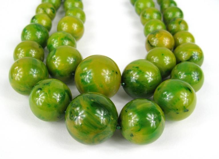 Vintage Original 1930s Green Marbleized Bakelite Double Strand Necklace ...