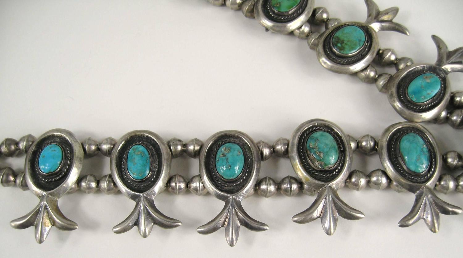 Old Pawn Native American Sterling silver Squash Blossom Turquoise ...