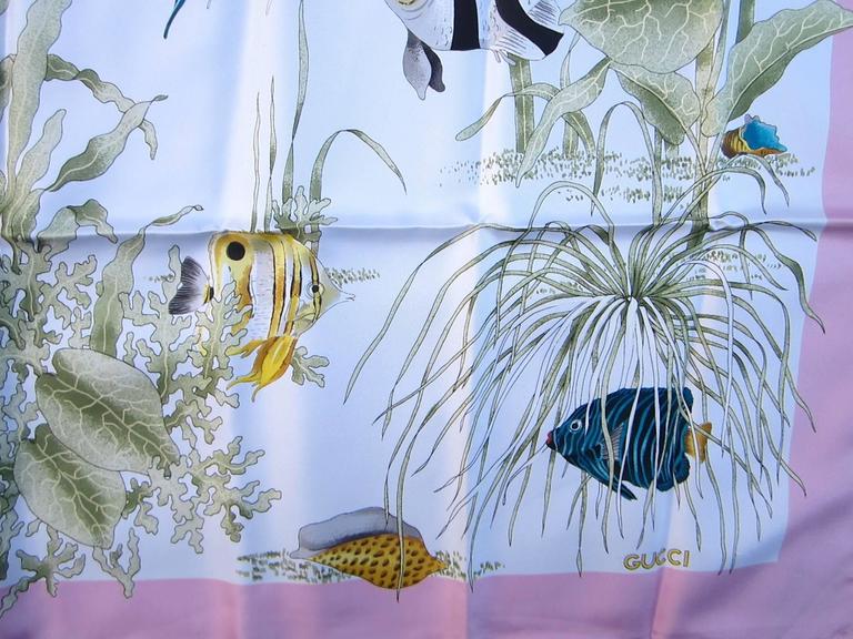 Vintage NEW GUCCI Silk Scarf Fish Motif Never worn 1990s at 1stDibs