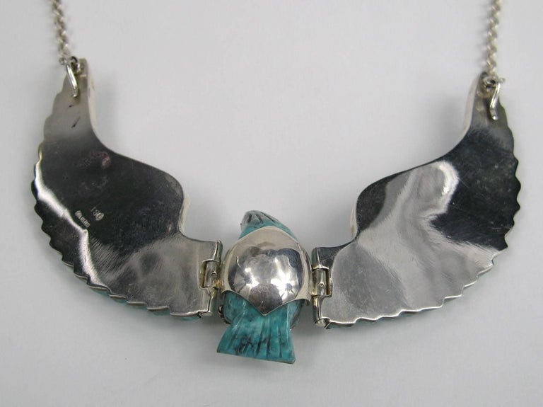 Navajo Sterling Silver Flying Turquoise Eagle Necklace Pendant Tribal