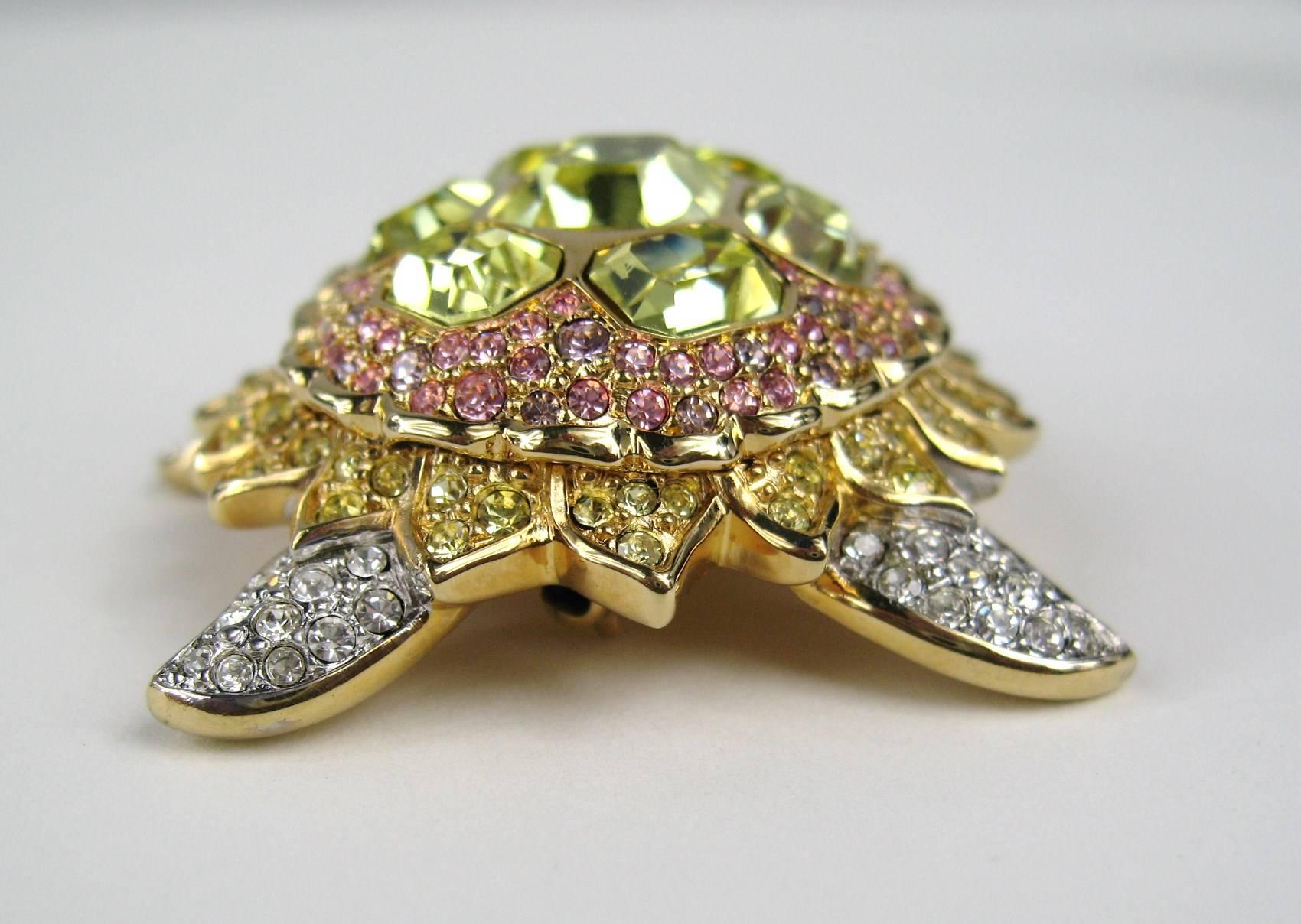 1980s Daniel Swarovski Crystal Encrusted Turtle Brooch Pin New, Never ...