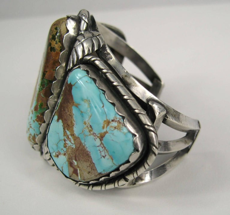 Navajo Sterling Silver Royston Turquoise Matrix 3 Stone Native cuff ...