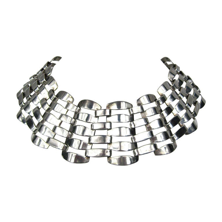 Taxco D. Molina Sterling Silver Skeletal Fish Choker Necklace at 1stDibs