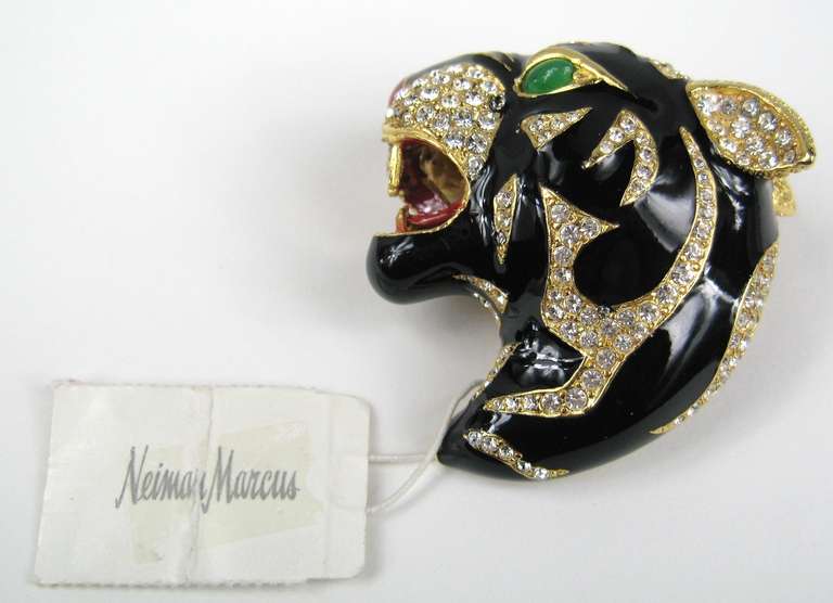 Ciner swarovski Crystal Black Panther Brooch Pin Never Worn 1980s at ...