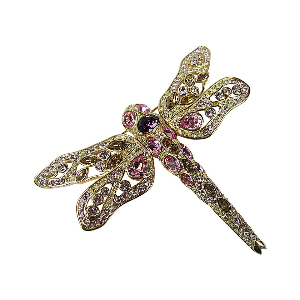 Gold Swarovski Swan Crystal Memories Lily Flower Pin Brooch At 1stdibs