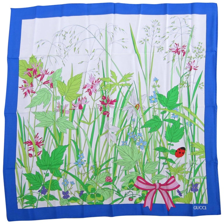 1990s Silk Gucci Scarf Floral Lady bug New, Never Worn at 1stDibs